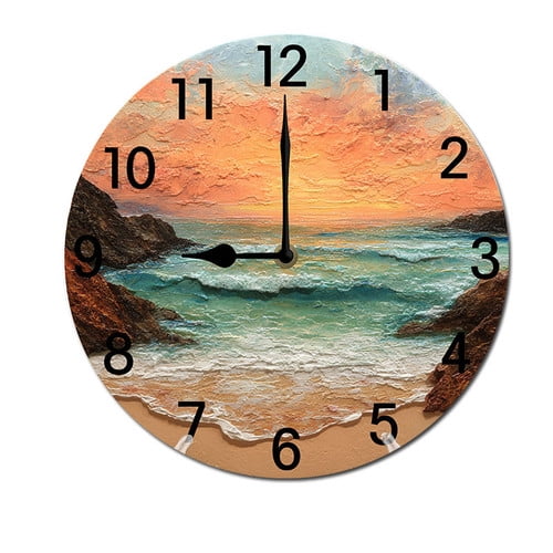 ZXCXRQFa Ocean Beach Sea Sunrise Wall Clock Art Hanging Clocks Silent ...