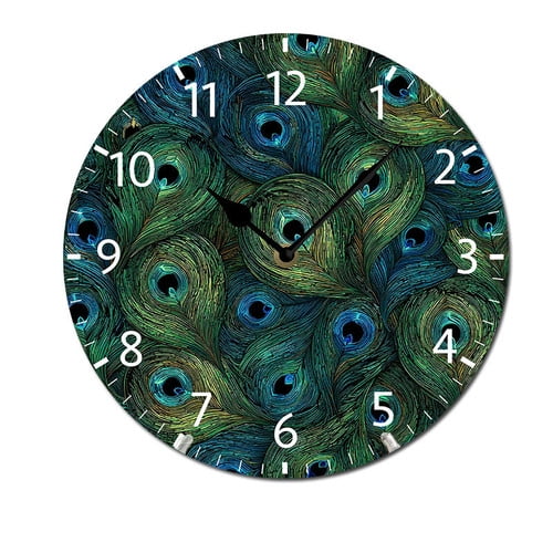 ZXCXRQFa Peacock Feather Boho Clock Wall Decor Battery Operated Floral ...