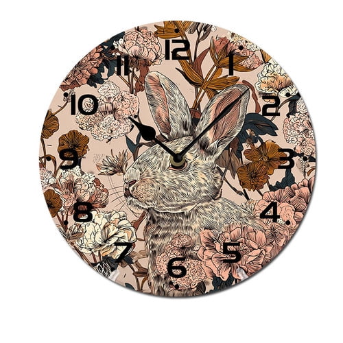 ZXCXRQFa Rabbit Retro Flowers Wall Clocks Battery Operated 10 Inch ...