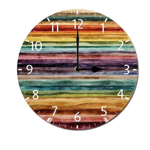 ZXCXRQFa Rainbow Striped Watercolor Wooden Silent Non-Ticking 10 Inch ...