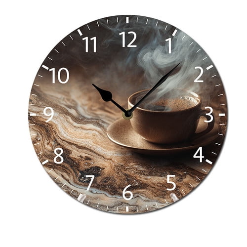 ZXCXRQFa Rustic Coffee Theme Clock Wall Decor Battery Operated Floral ...
