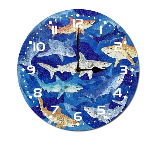 ZXCXRQFa Shark Blue Ocean Water Wall Clock Art Hanging Clocks Silent ...