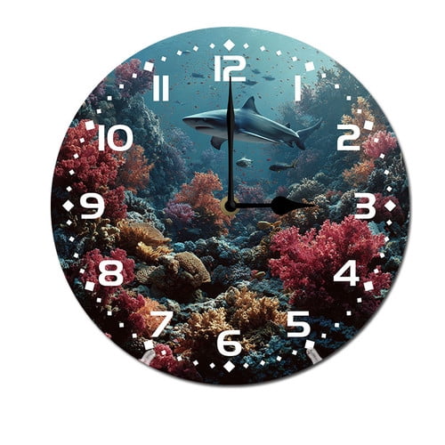 ZXCXRQFa Shark Under The Ocea Wall Clock Art Hanging Clocks Silent Non ...