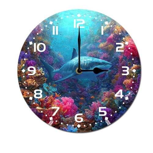 ZXCXRQFa Shark Under The Ocea Silent Wall Clocks for Living Room ...