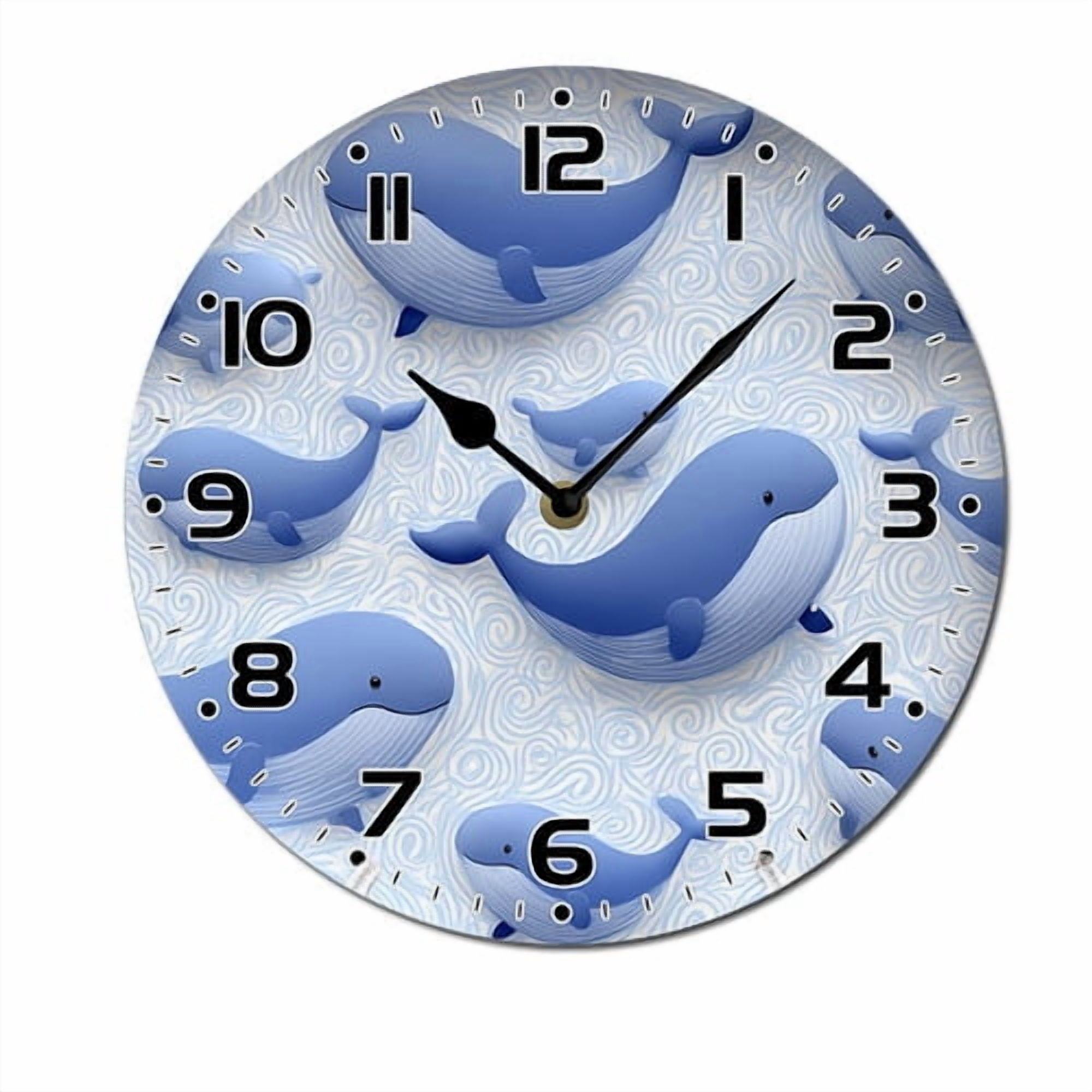 ZXCXRQFa Silent Clocks Cute Baby Blue Whale Round Wood Wall Clock, 10 ...