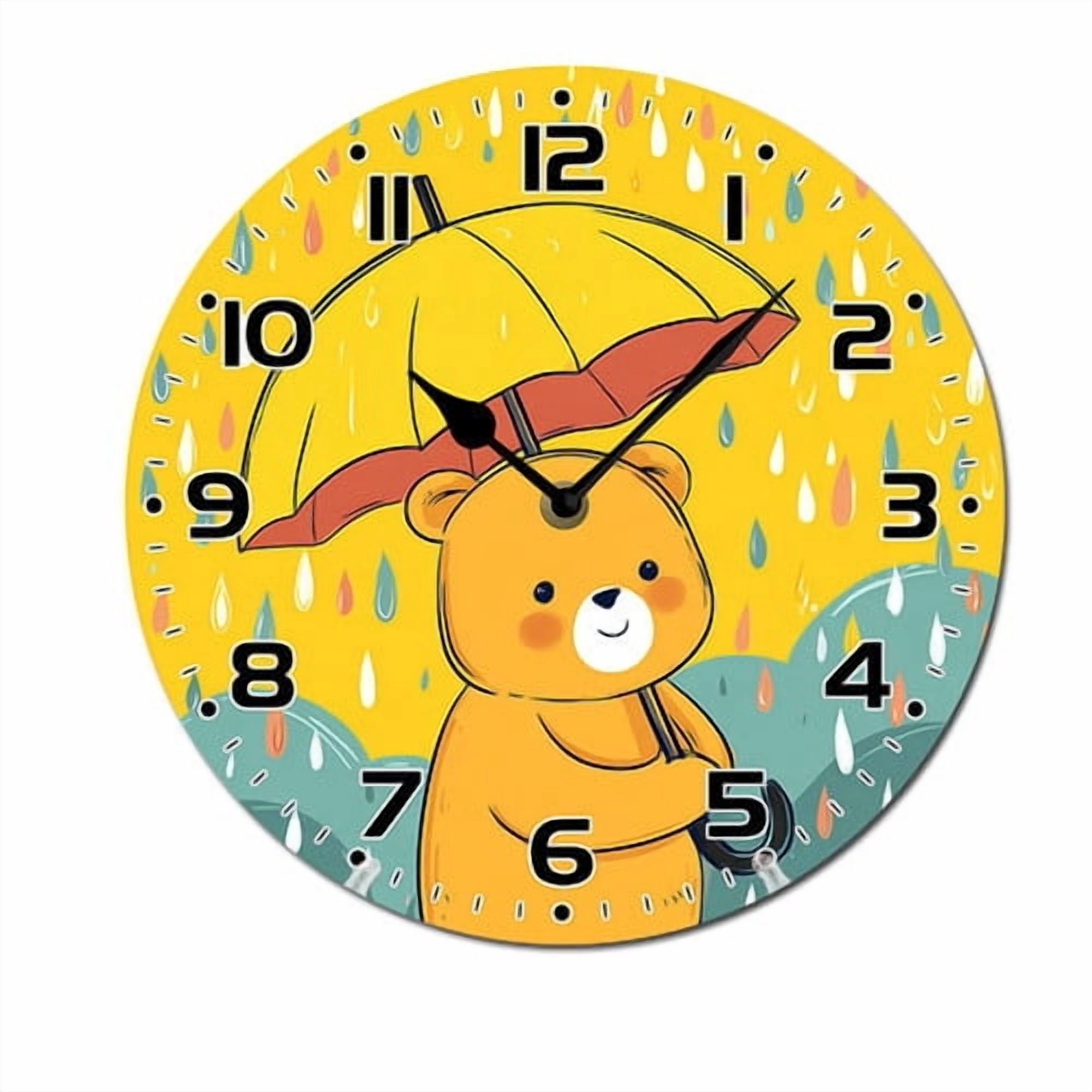 ZXCXRQFa Silent Clocks Cute Bear Holding An Umbrella Silent Wall Clock ...