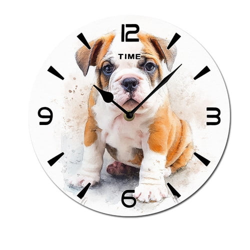 ZXCXRQFa Silent Clocks Cute Bulldog Puppy Wall Clock Art Hanging Clocks ...