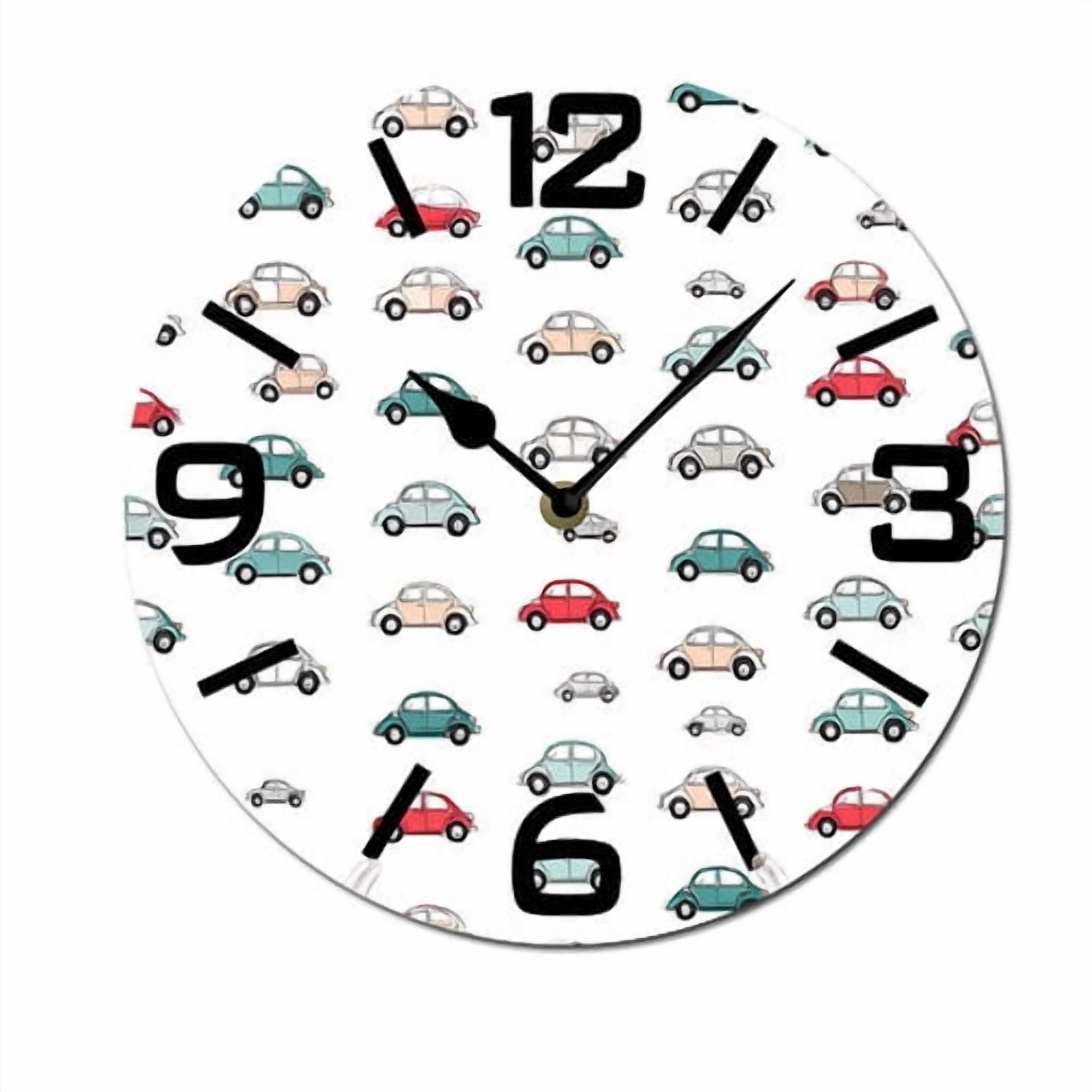 ZXCXRQFa Silent Clocks Cute Cars Pattern Theme Battery Operated Silent ...