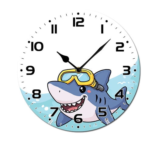 ZXCXRQFa Silent Clocks Cute Shark With Diving Gear Wall Clocks Battery ...
