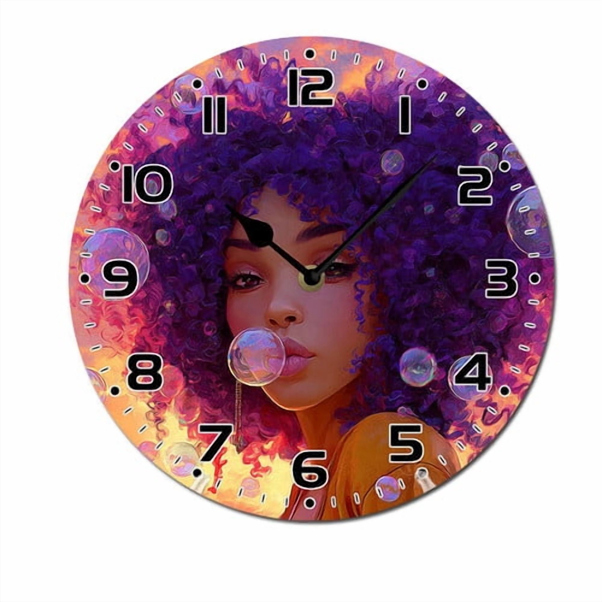 ZXCXRQFa Silent Clocks Girl With Purple Hair Lovely Clock Wall Decor ...