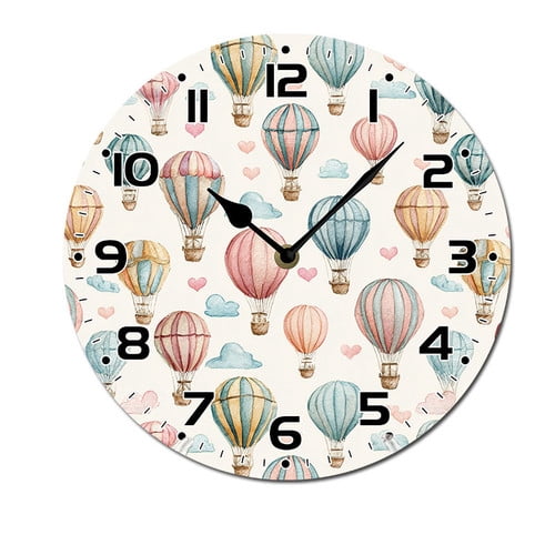 ZXCXRQFa Silent Clocks Hot Air Balloon Round Wood Wall Clock, 10 Inch ...