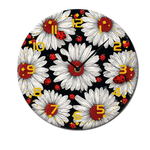 ZXCXRQFa Silent Clocks Ladybug White Daisy Flower Silent Wall Clock for ...