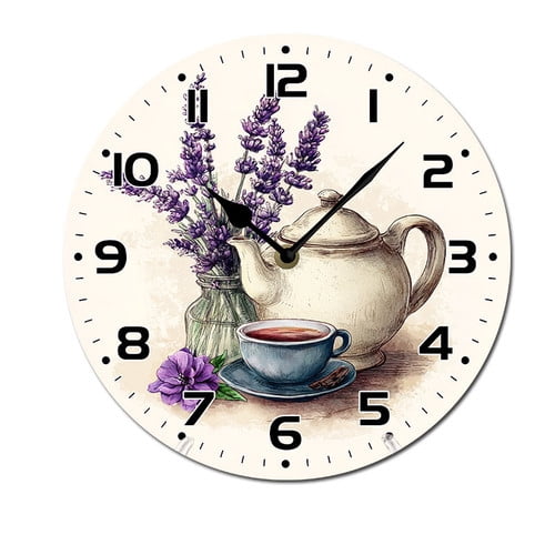 ZXCXRQFa Silent Clocks Lavender Tea Cup Coffee Silent Wall Clock Round ...