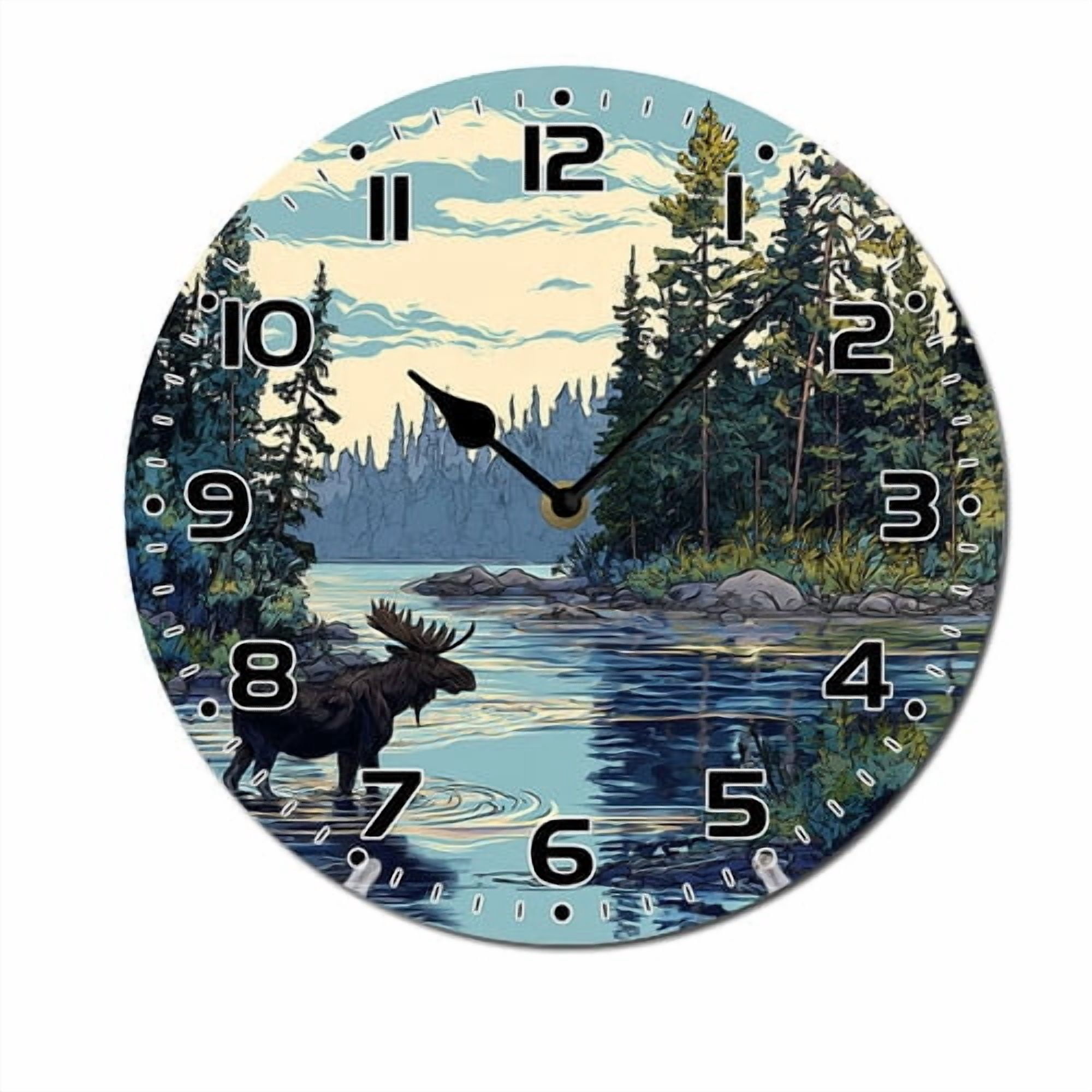 ZXCXRQFa Silent Clocks Moose In Forest Lake Kitchen Home 10 Inch Silent ...