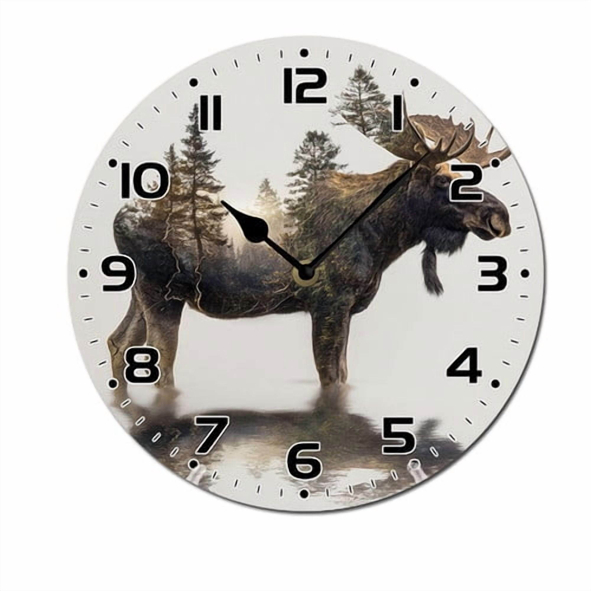 ZXCXRQFa Silent Clocks Moose In Forest Lake Silent Non Ticking Battery ...
