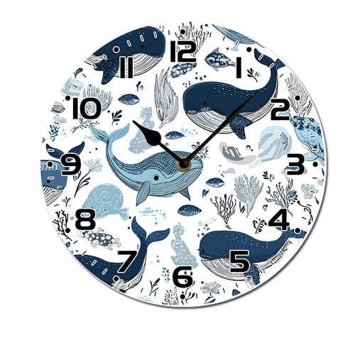 ZXCXRQFa Silent Clocks Ocean Whale Shark Dolphin Wall Clock Silent 10 ...