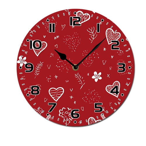 ZXCXRQFa Silent Clocks Red Heart Shaped Pattern Wall Clock Art Hanging ...