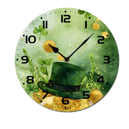 ZXCXRQFa St.Patrick's Day Wall Clocks Watercolor Hat Wall Clock Art ...