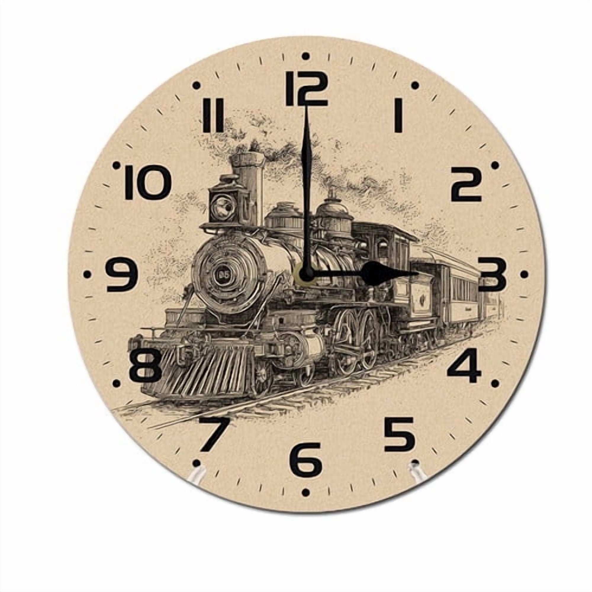 ZXCXRQFa Steam Train Wall Clock Silent 10 Inch Round Decorative Battery ...
