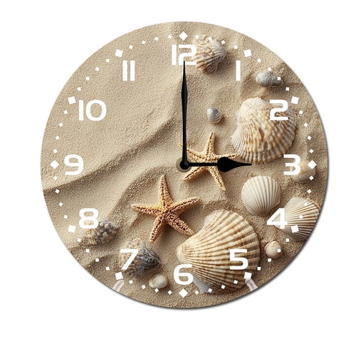ZXCXRQFa Summer Sandy Beach Shells Starfish Wooden Silent Non-Ticking ...