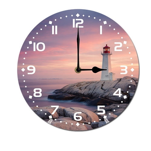 ZXCXRQFa Sunset Behind The Lighthouse Wall Clocks for Living Room Decor ...