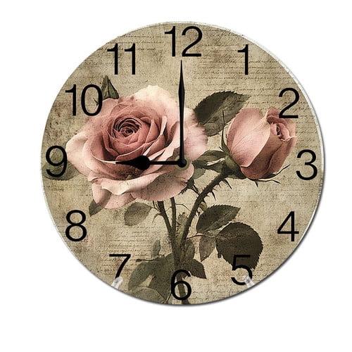 ZXCXRQFa Vintage Flowers With Roses And Dragonfly Wall Clock Silent 10 ...
