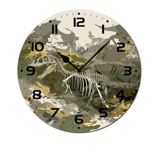 ZXCXRQFa Round Wall Clock Dinosaur Skeleton 10 Inch Silent Non Ticking ...
