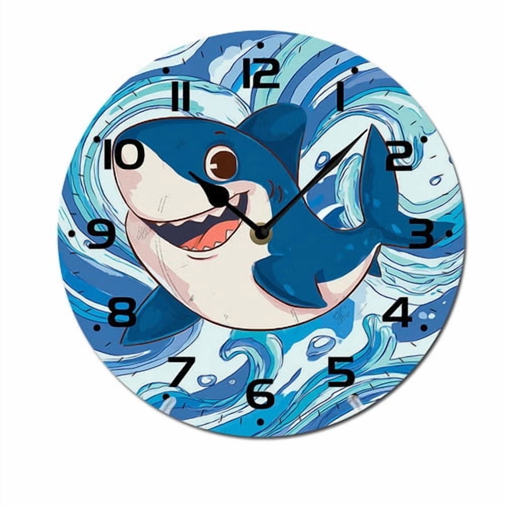 ZXCXRQFa Wall Clock Cartoon Shark Underwater Wooden Holiday Desk ...