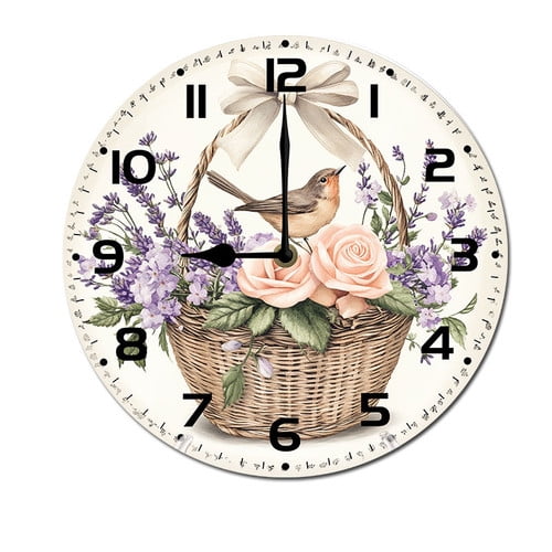 ZXCXRQFa Watercolor Flower Basket Of Flowers And Robin Bird Round Wood ...