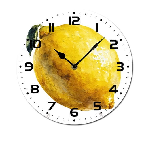ZXCXRQFa Watercolor Yellow Green Lemon Leaves Clock Home Decor Round ...