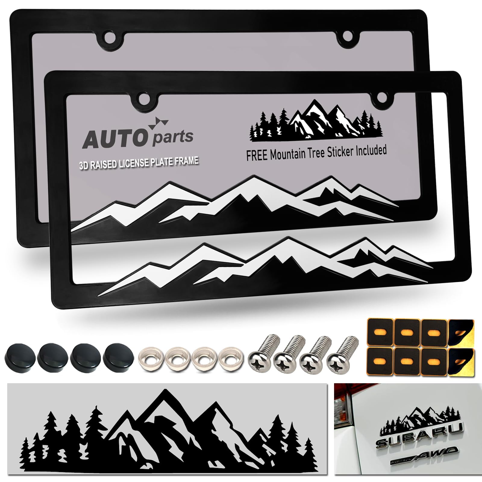ZXFOOG Mountain License Plate IFF17 Frames- Plastic Black Car Tag ...