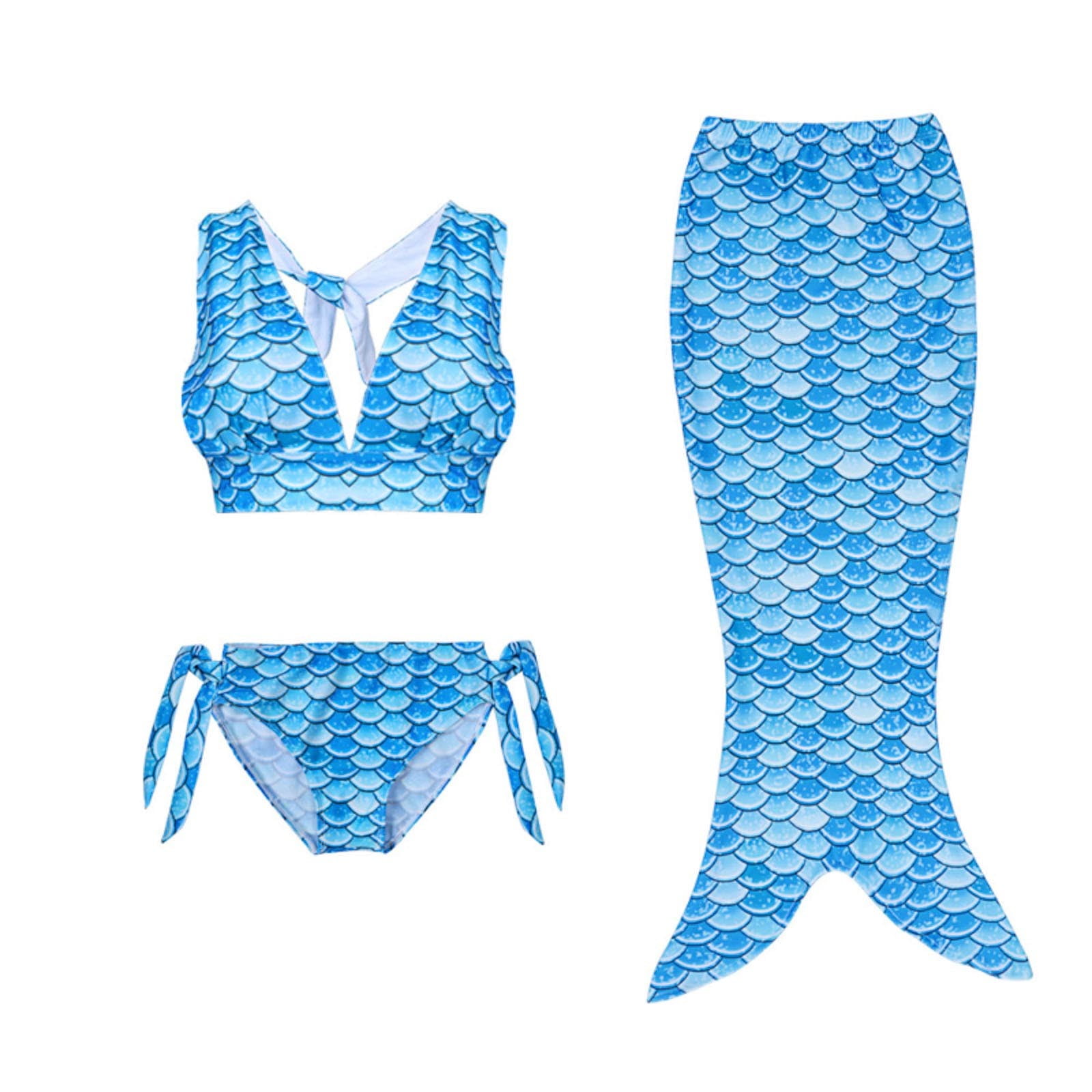 ZXLBBD Girls Fish Tail Three Piece Swimsuit Princess Bikini Bottom ...