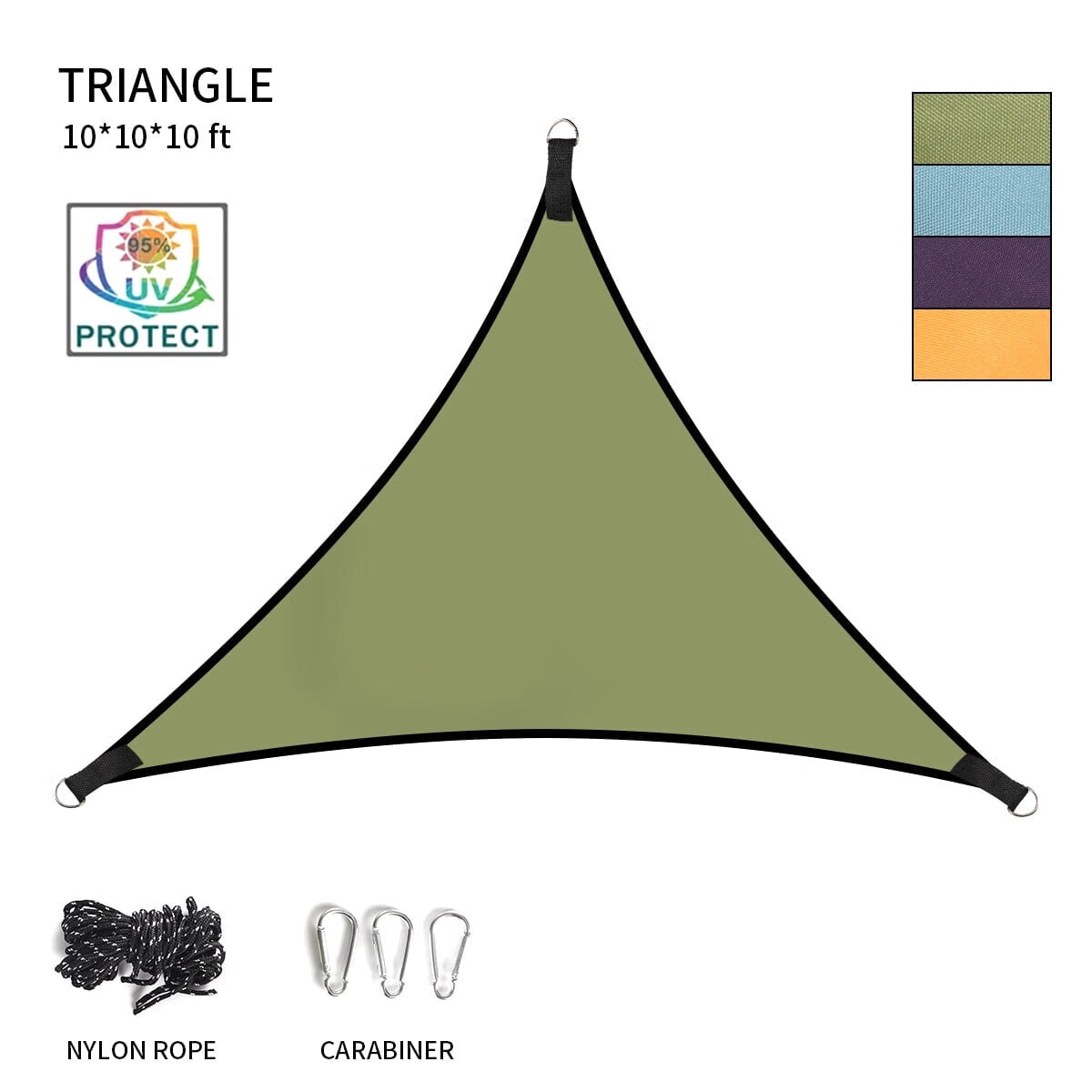 ZXMT 10'x10'x10' Triangle Patio Sun Shade Sail, Green Polyester Canopy ...