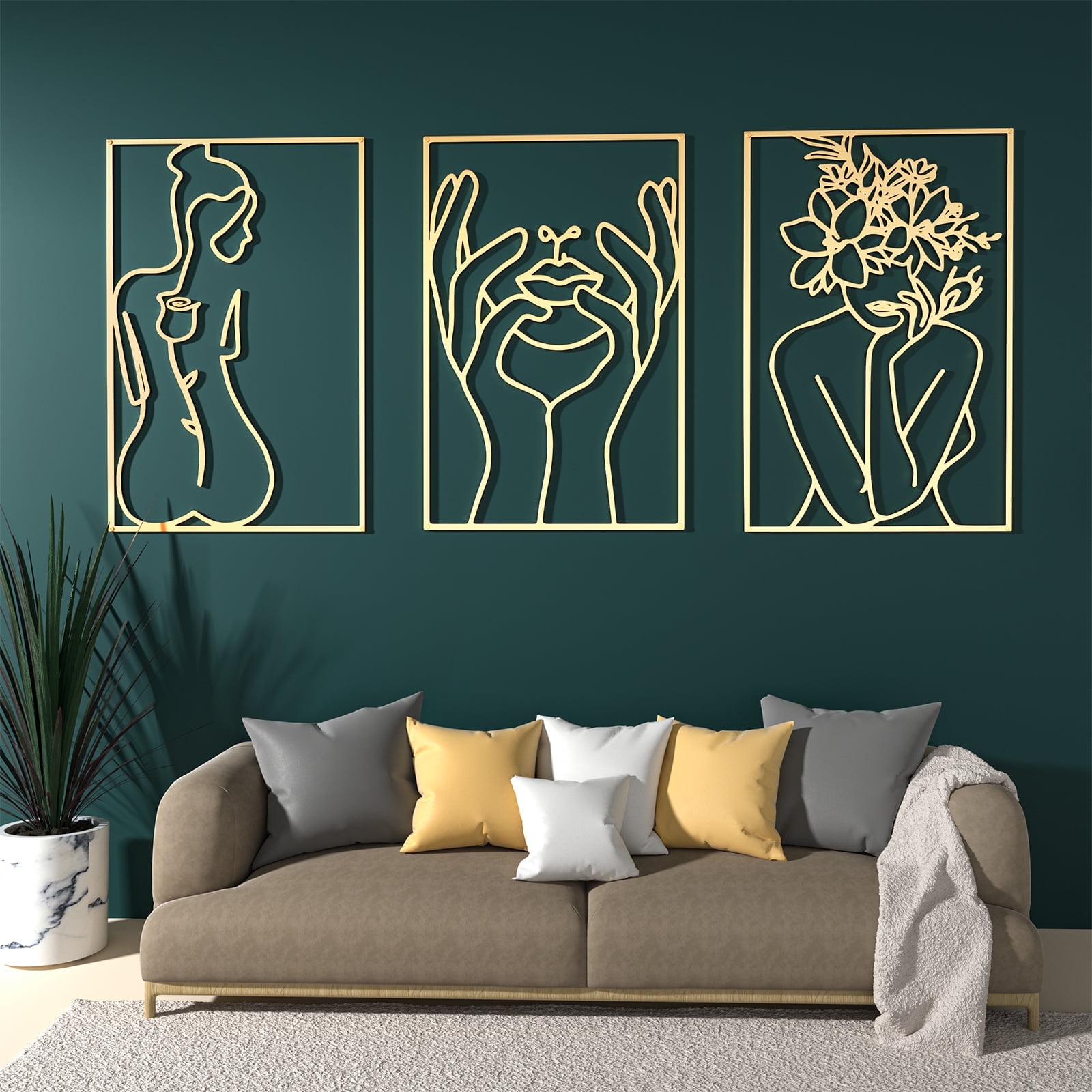 ZXMT 3Pcs Wall Art Gold Minimalist Decor for Office Home Bedroom Living ...