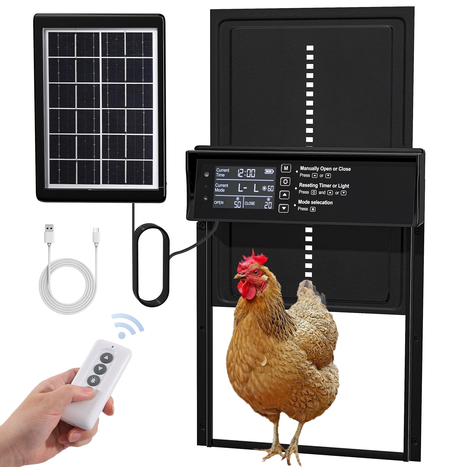 ZXMT Automatic Chicken Coop Door Solar Powered Auto Chicken Door with ...
