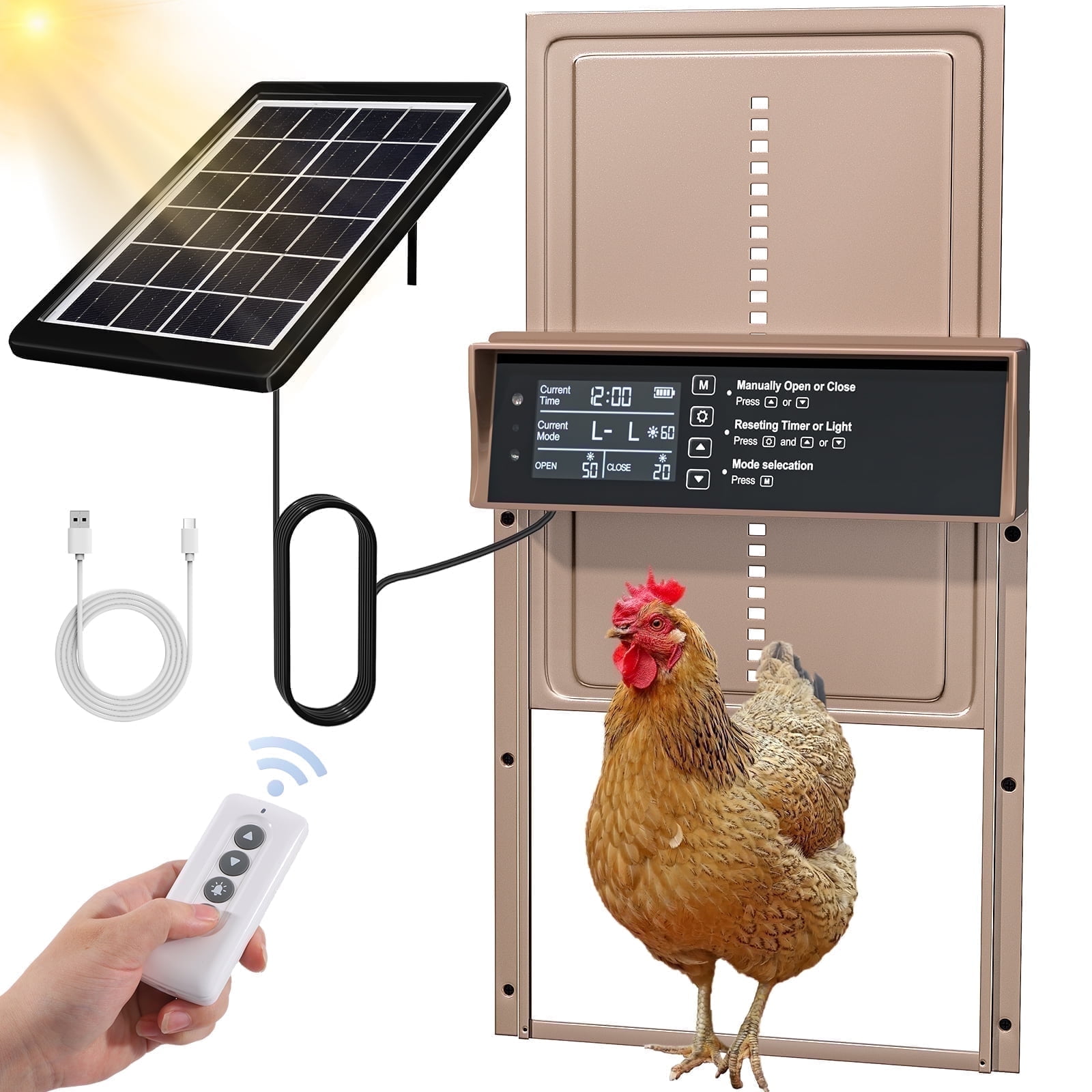 ZXMT Automatic Chicken Coop Door Solar Powered Auto Chicken Door with ...