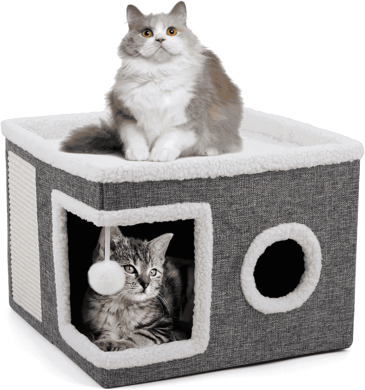 PINETUX Foldable Cat Bed for Indoor Cats, Cat House with Scratch Pad ...