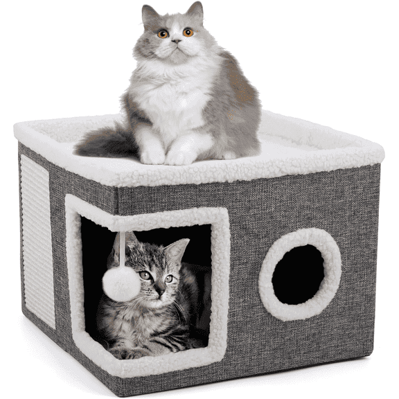 Cat Houses for Indoor Cats, Covered Cave Bed with Scratch Pad and ...