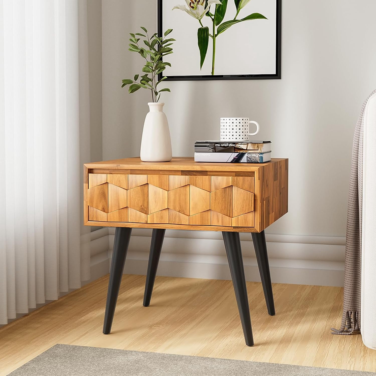 ZXNYH Nightstand Georgina Solid Wood Drawers, Fully Assembled Rustic ...