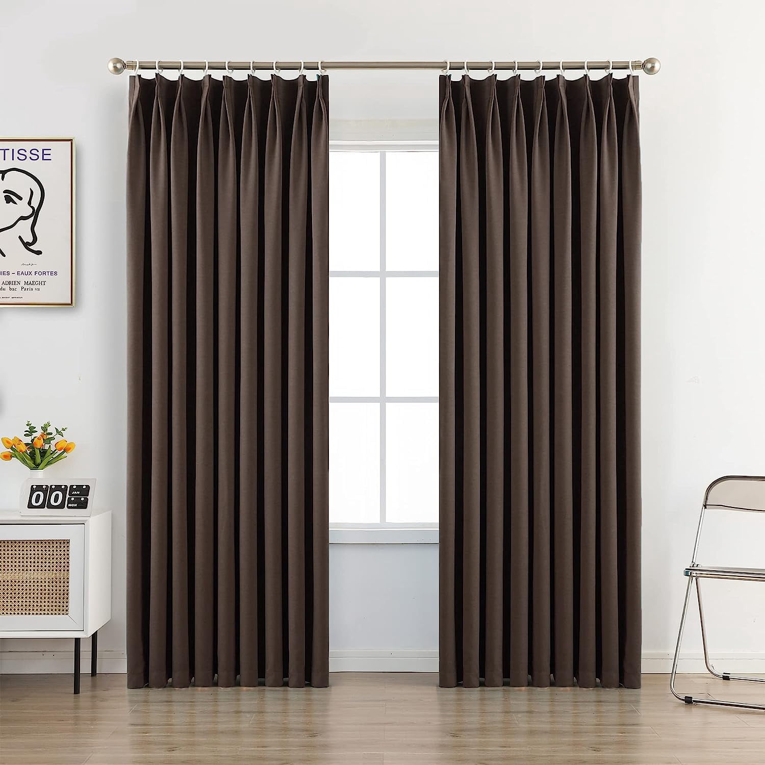 ZXNYH Pinch Pleat Curtains with Tieback and Hooks, Rust Thermal ...