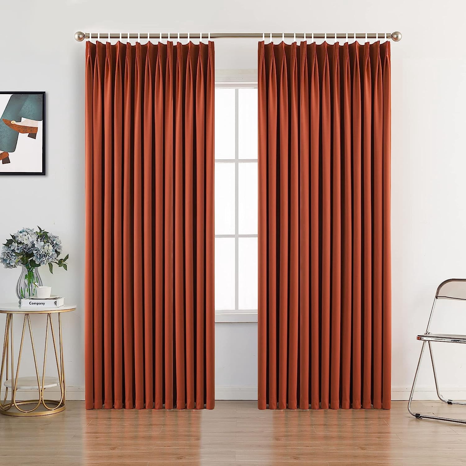 ZXNYH Pinch Pleat Curtains with Tieback and Hooks, Rust Thermal ...