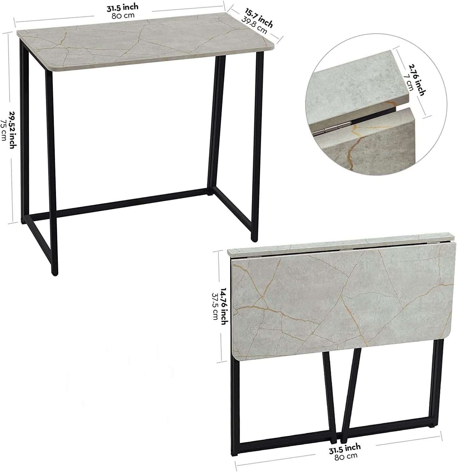 ZXNYH White Marble Folding Desk, 31.5" Small Desk for Small Spaces with ...