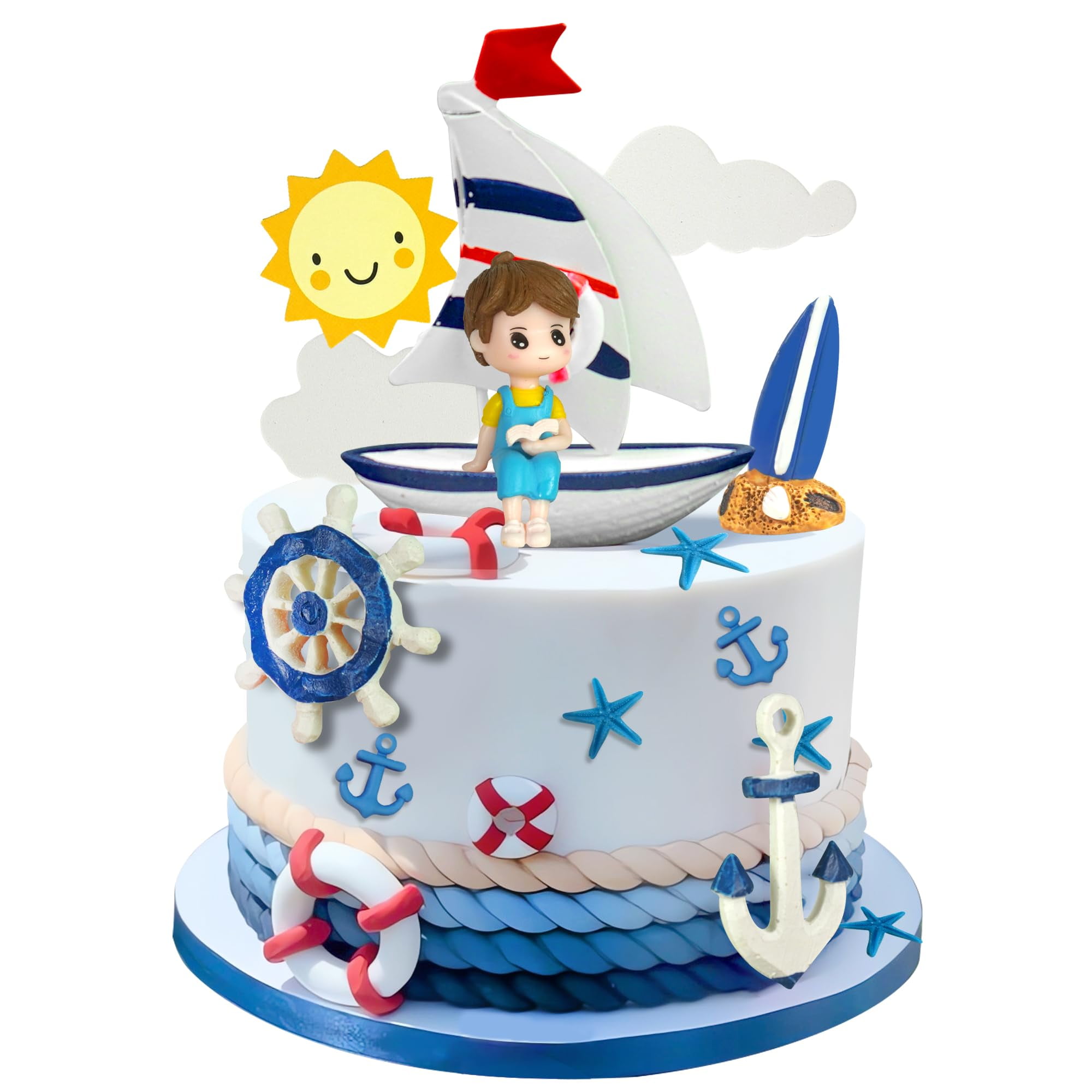 ZXSWEET Summer Cake Topper Ship Nautical RST1 Anchor Life Buoy Cake ...