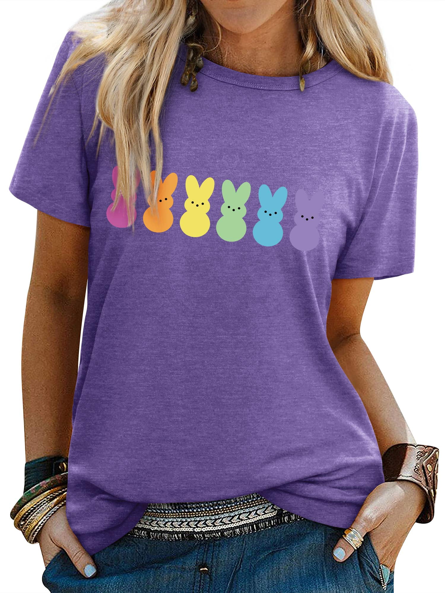 ZXSXSY Cute Easter T-Shirts for Women Bunny Print Graphic Tees Crewneck ...