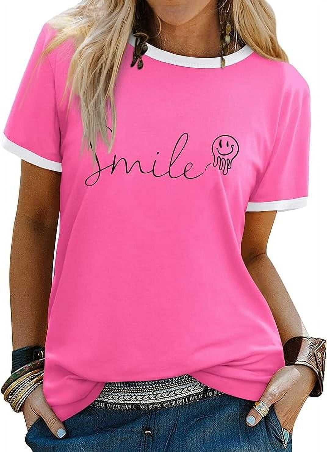 ZXSXSY Womens Cute Smile Face Funny Tops Summer Graphic Tees Short ...