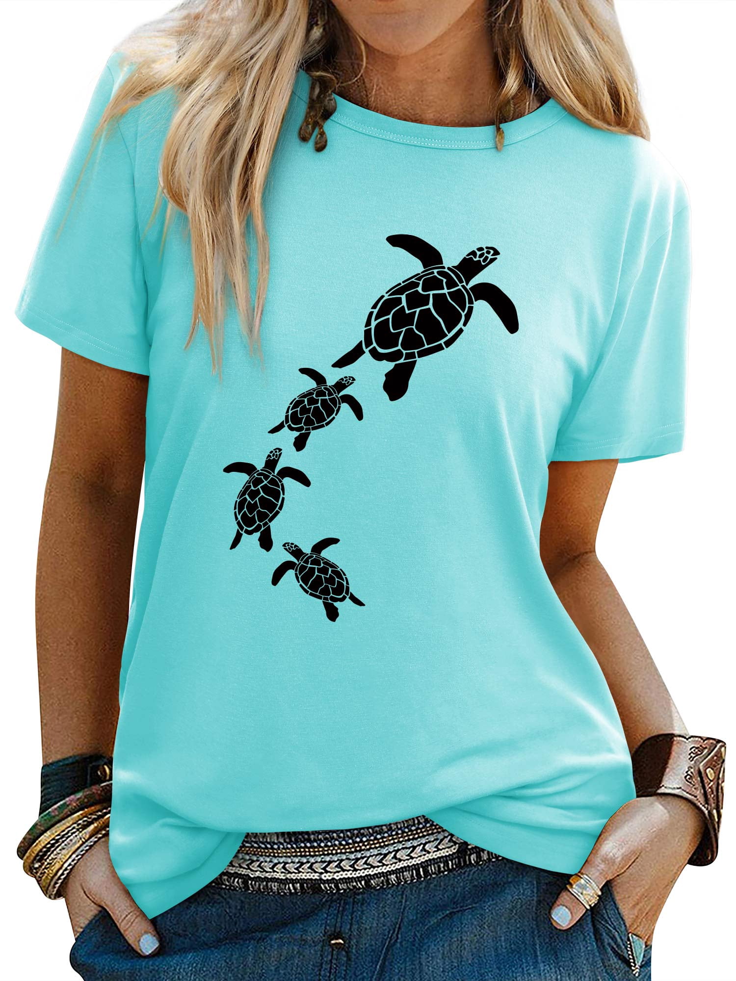 ZXSXSY Sea Turtle T-Shirts for Women Beach Graphic Tees Funny Animal ...