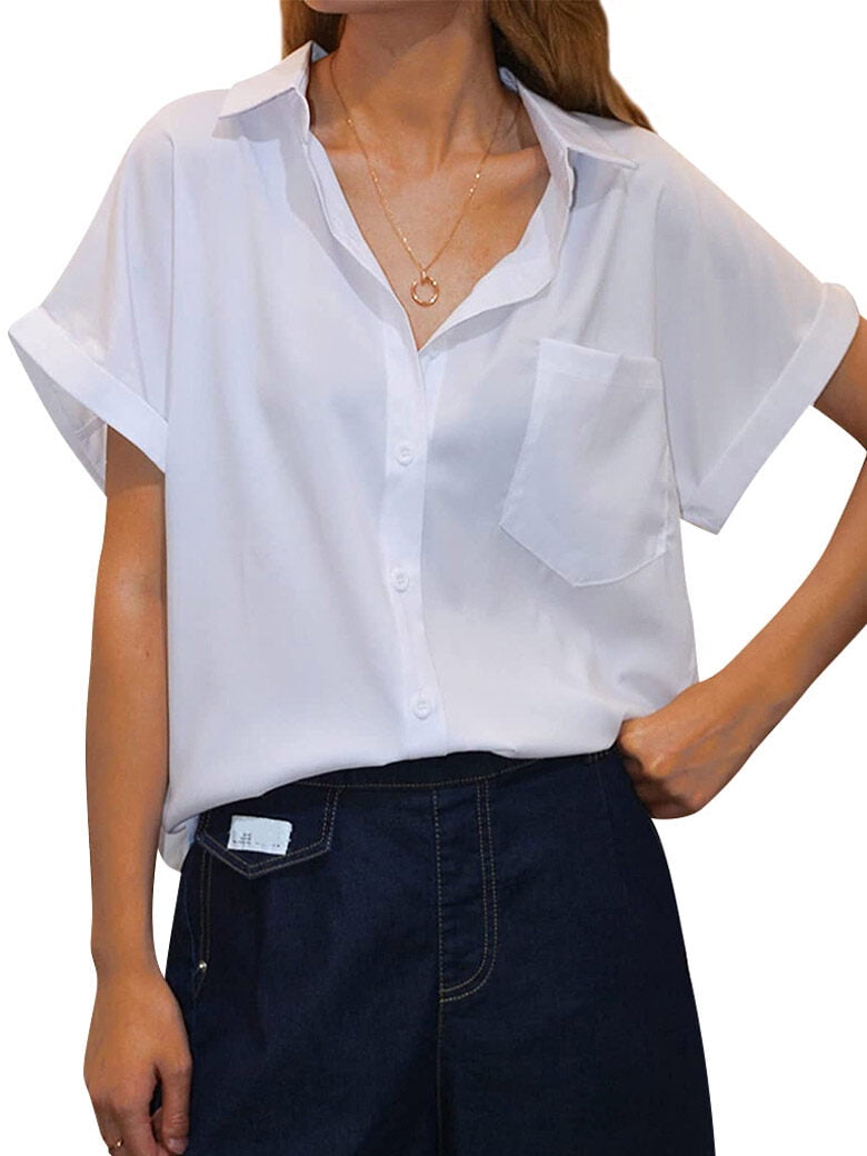 ZXSXSY Women's Button-Up Short Sleeve Blouse with Pocket - Walmart.com