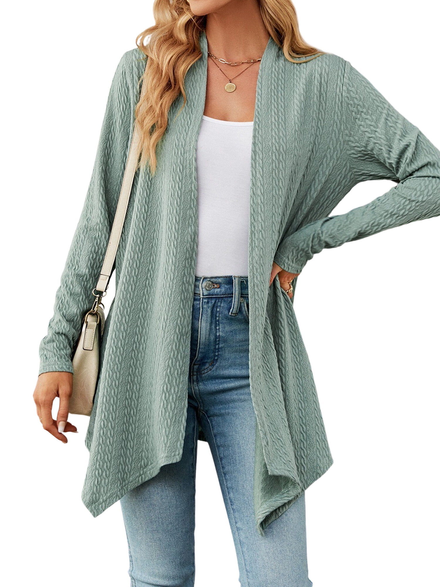 ZXSXSY Womens Open Front Long Sleeve Irregualr Hem Solid Color Cardigan ...