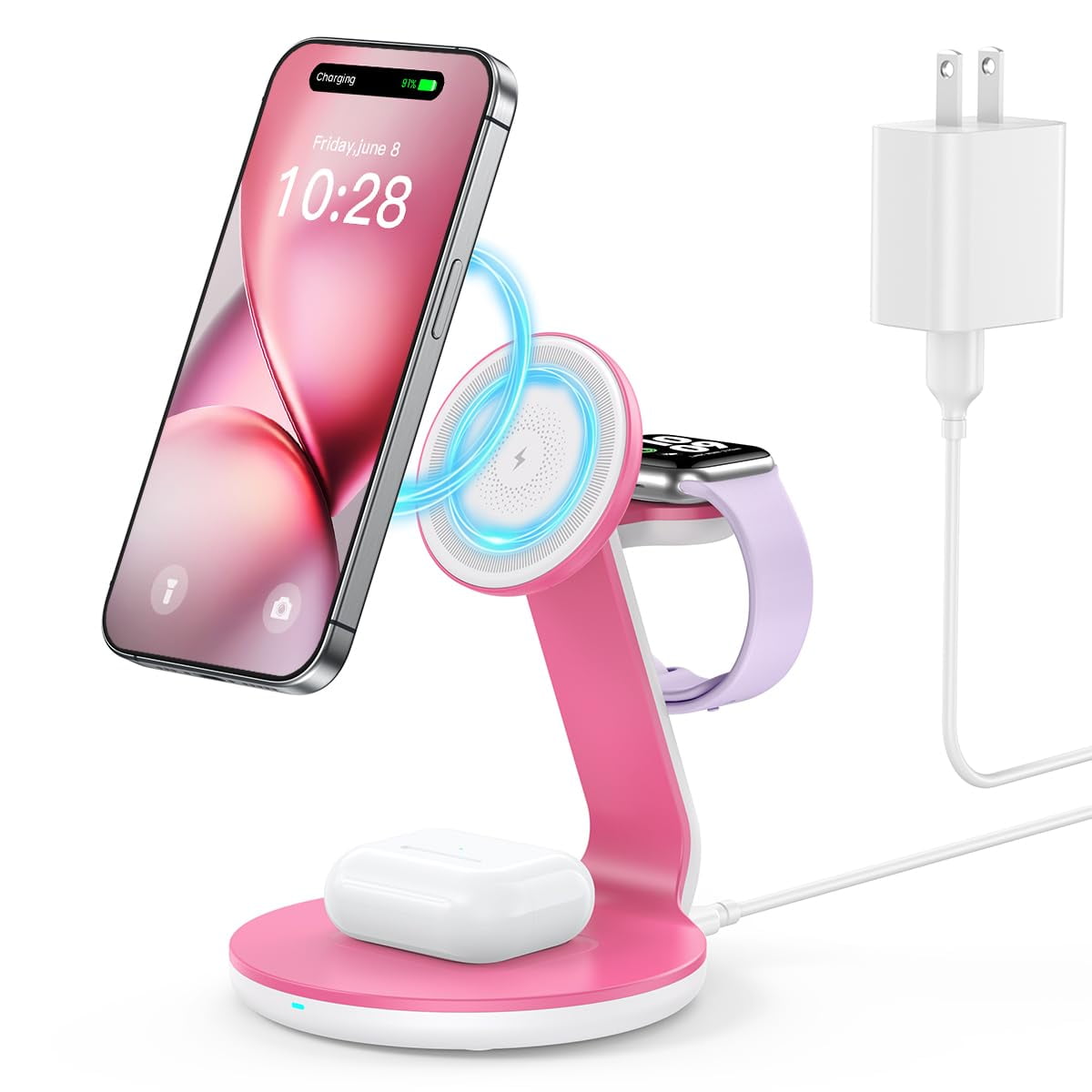 ZXY 3 in 1 Charging Station Compatible with Magsafe Charger Wireless Charger Stand for iPhone 16 ...