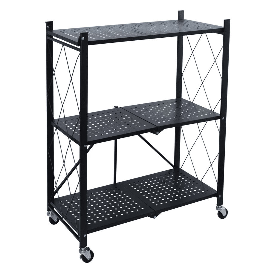 ZY 3 Tier Foldable Metal Rack with Wheels in Black - Walmart.com
